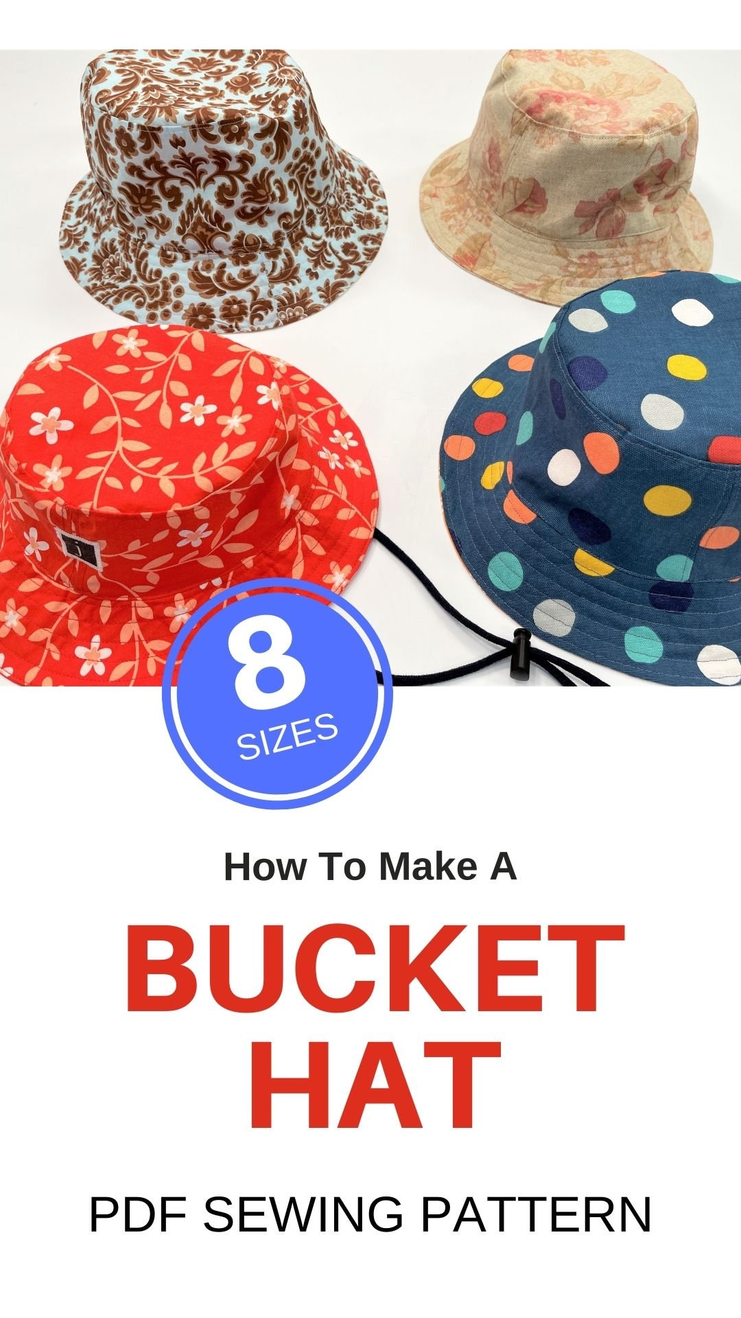 Bucket Hat BUNDLE PDF Sewing Pattern - Reversible - 8 Sizes (baby to ...