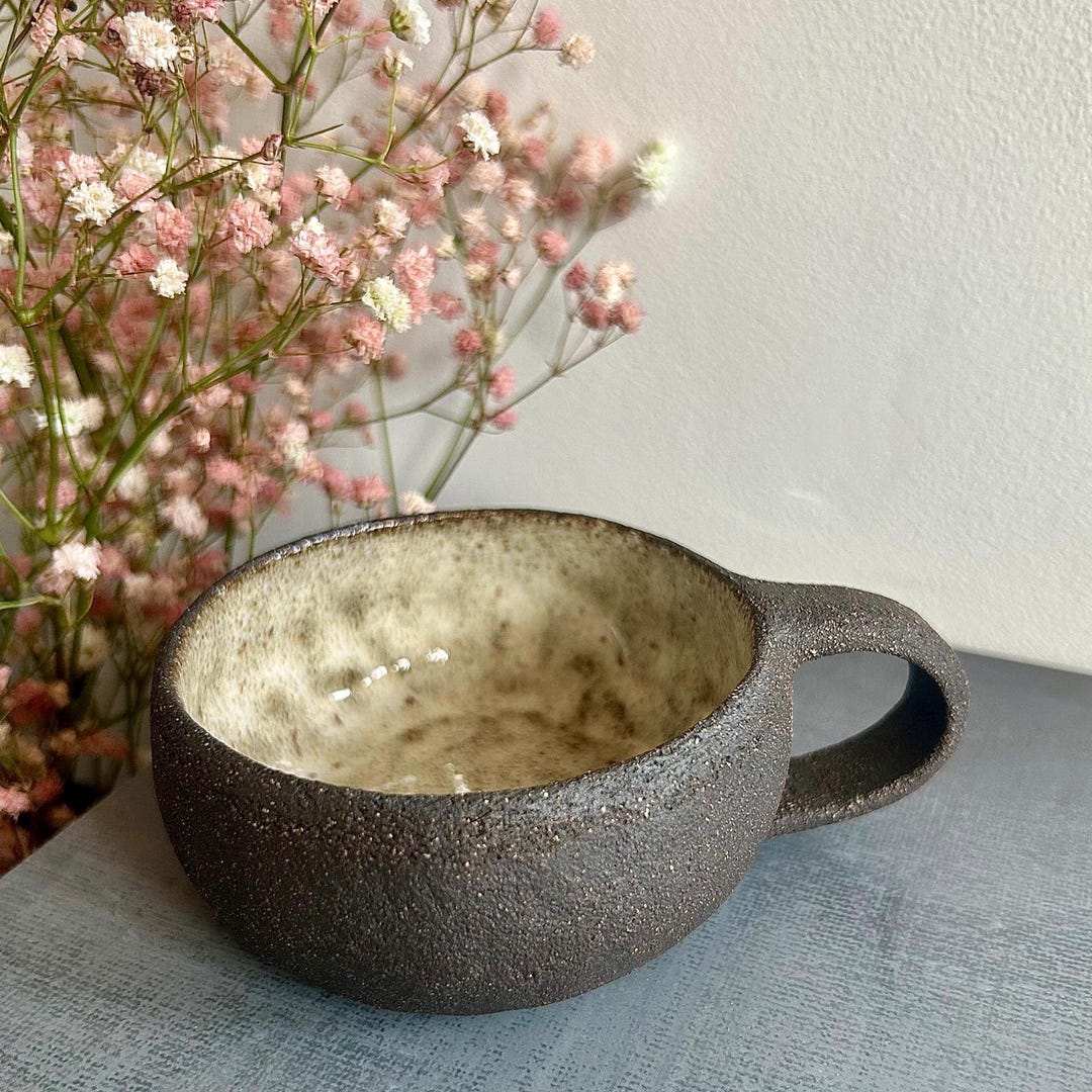 Handmade Artisan Ceramic Mug - Small 120ml, Unfinished Clay Texture ...