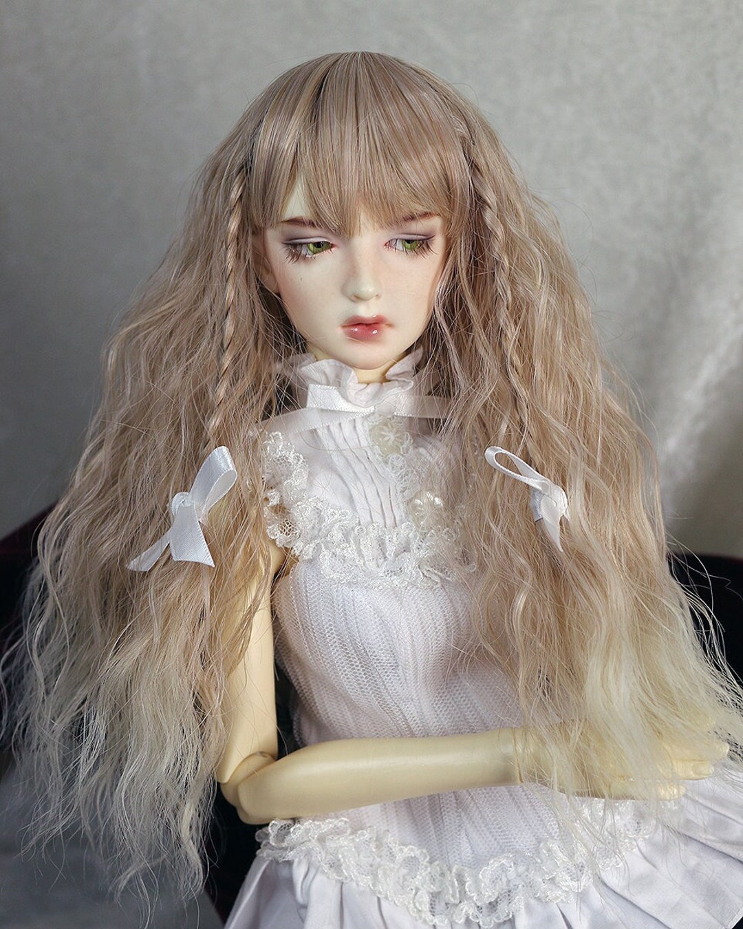 1/4 1/3 7-8" BJD Doll Wig MSD Sd Long Wavy Blond Ombre Gradient Hair ...