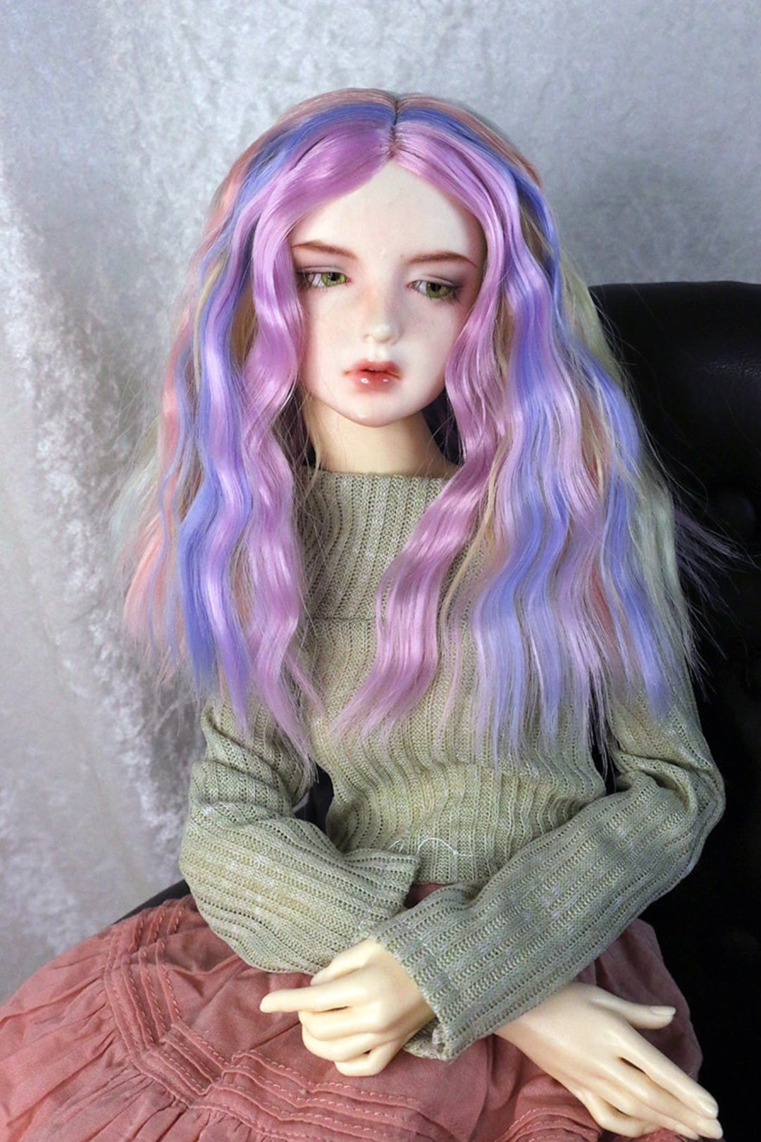 1/4 1/3 7-8" BJD Doll Wig MSD Sd Pastel Multi Color Wavy Medium Length ...