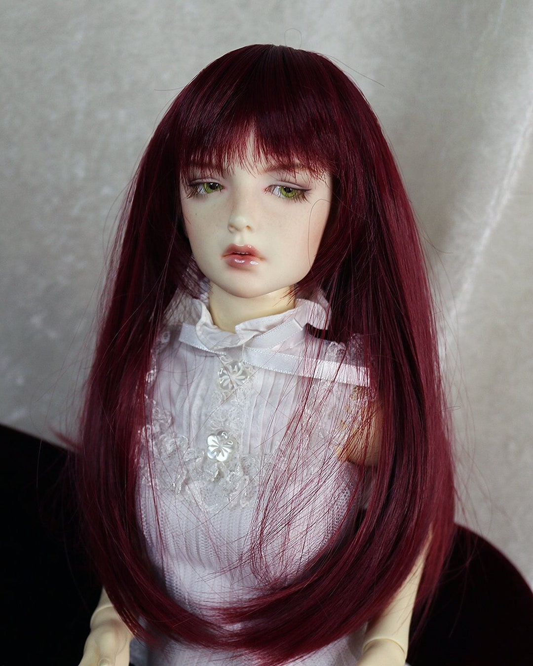 1/4 1/3 7-8" BJD Doll Wig MSD Sd Red Long Straight Hair With Bangs JR ...