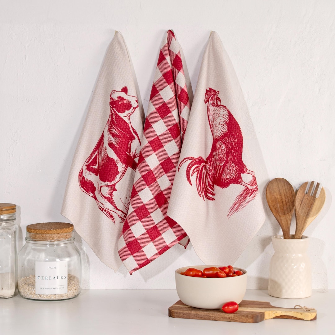 Farmhouse Printed Waffle Weave Kitchen Towels 3 Pack | Rustic Tea ...