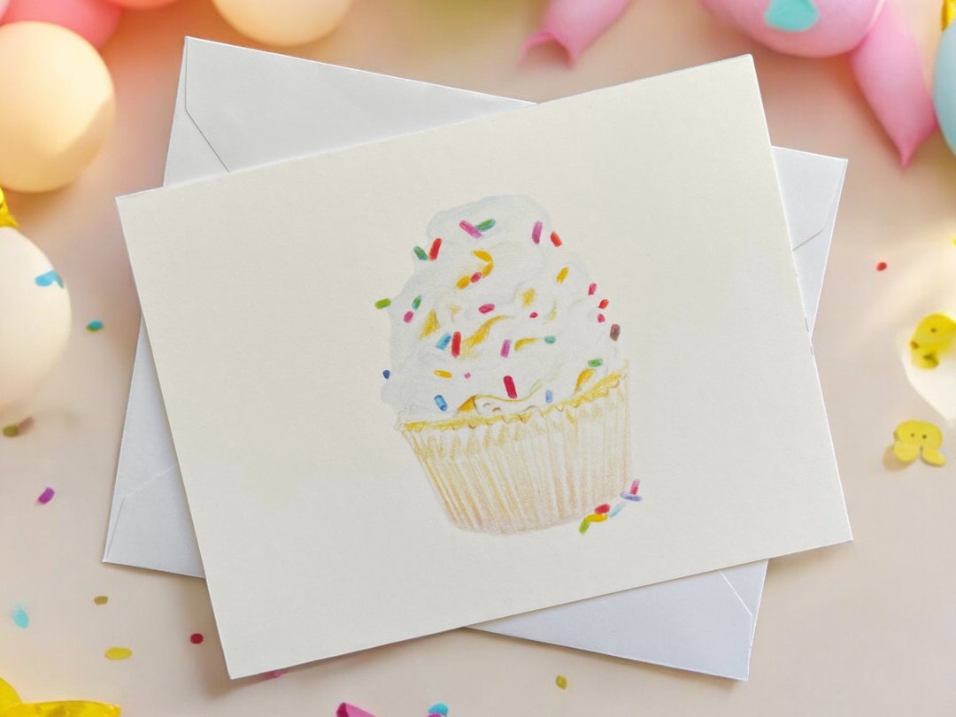 Colored Pencil Cupcake Card Original Artwork Print on Cardstock Perfect ...