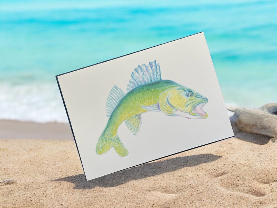 Fish Birthday Card With Original Colored Pencil Drawing Cute Fish Card ...