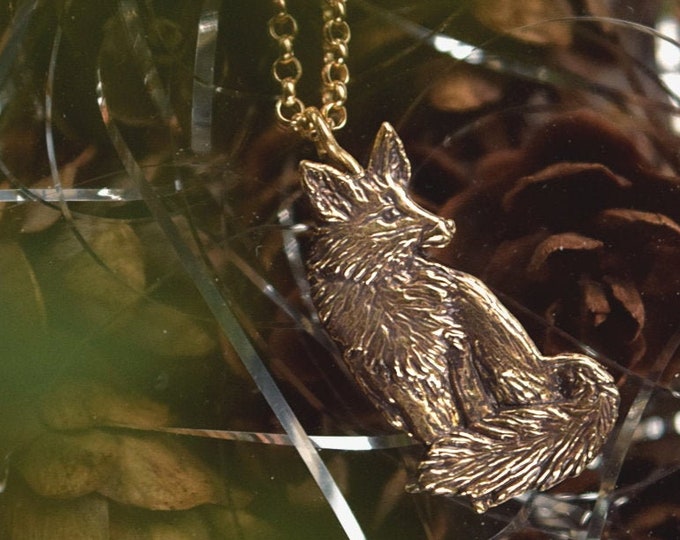 Sitting Fox Necklace - Gold Bronze Red Fox Pendant - Fox Lover Gift ...