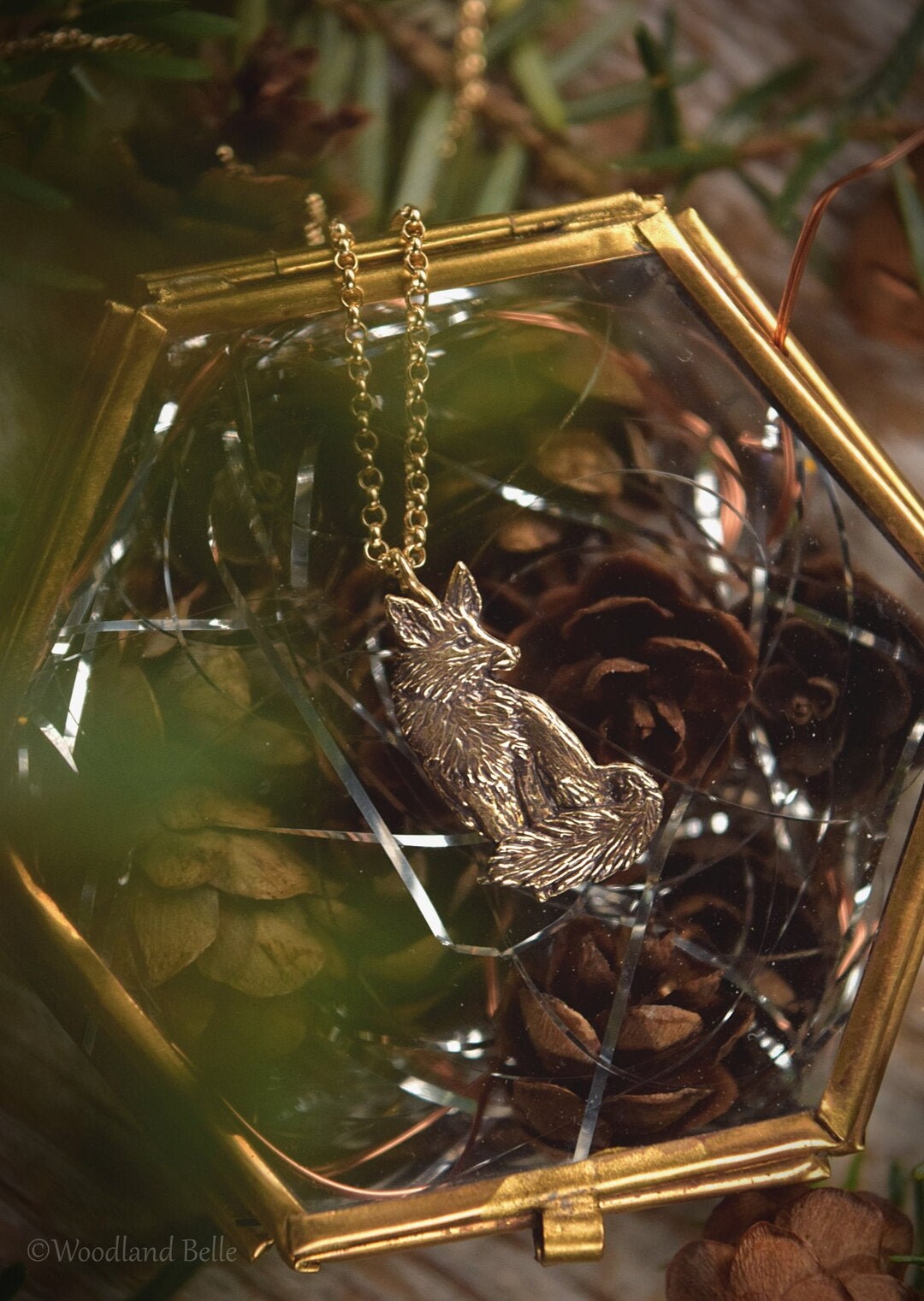 Sitting Fox Necklace Gold Bronze Red Fox Pendant Fox Lover Gift Small ...