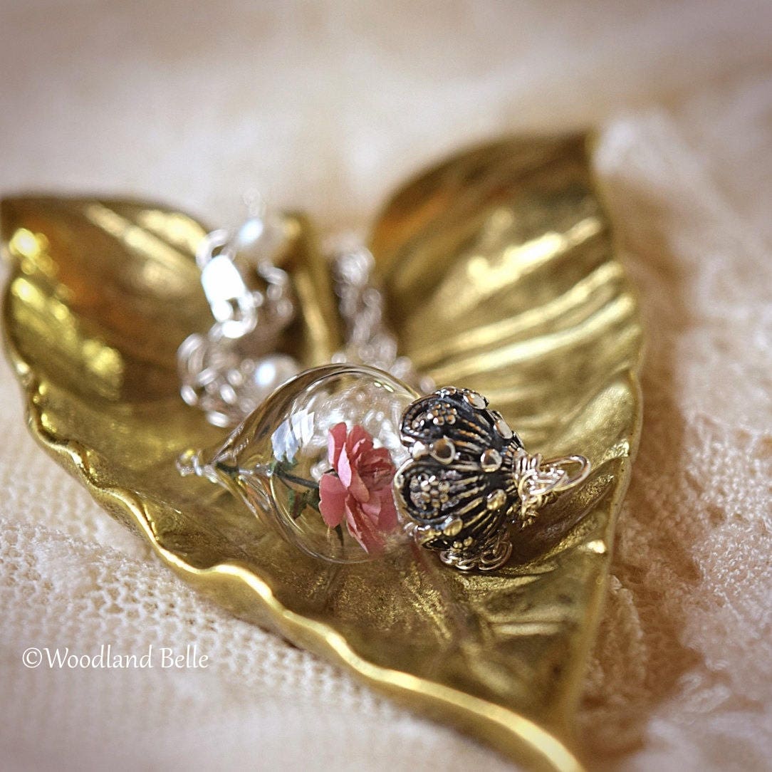 Pink Rose Necklace Sterling Silver Glass Flower Pendant | Etsy