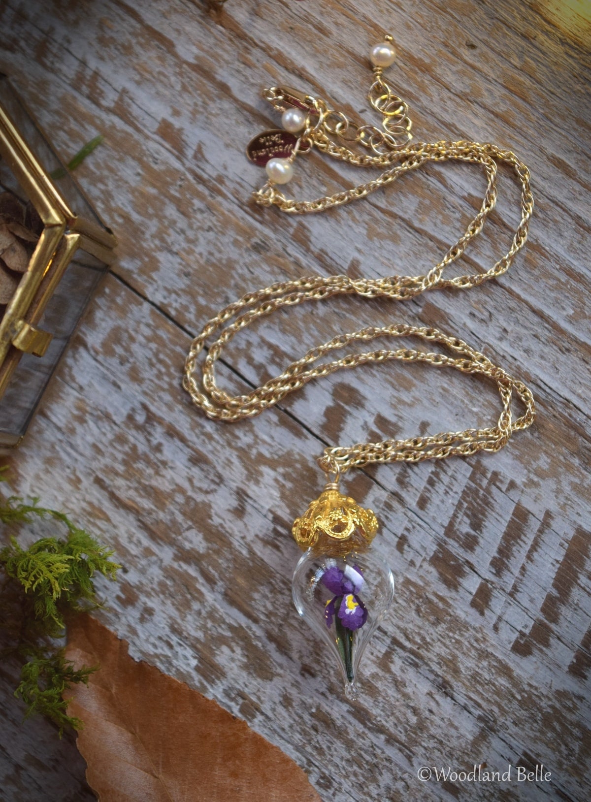 Purple Iris Flower Necklace Glass Terrarium Pendant | Etsy