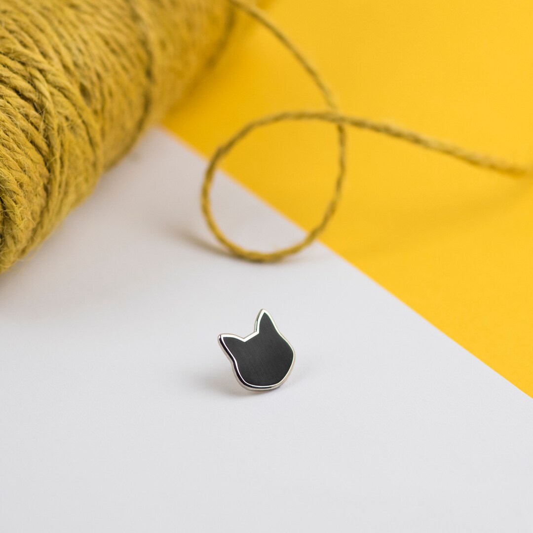 Black Cat Enamel Pin Silver and Black Cat Pin Badge - Etsy