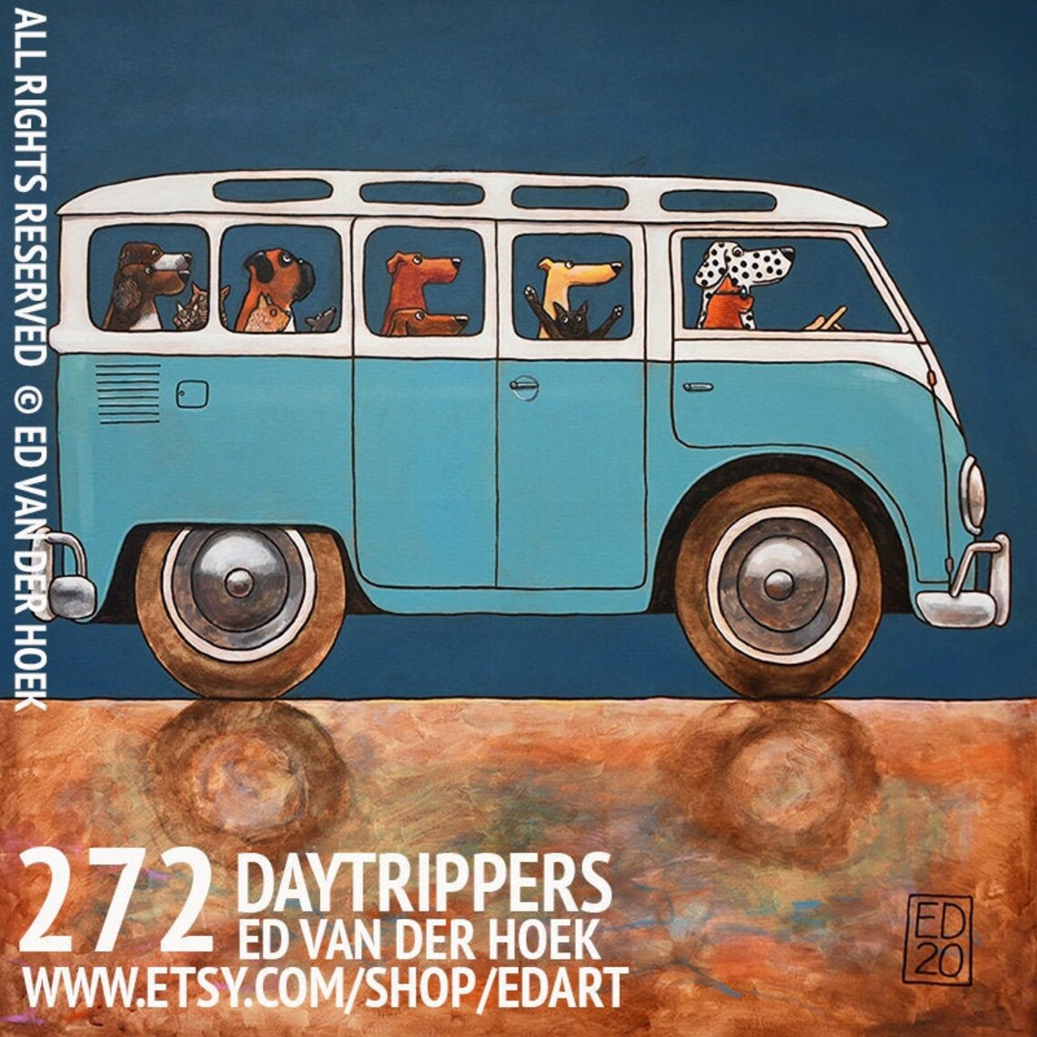 272 DAYTRIPPERS Dogs and Other Animals in Bus Folded Art Card 15x15cm ...