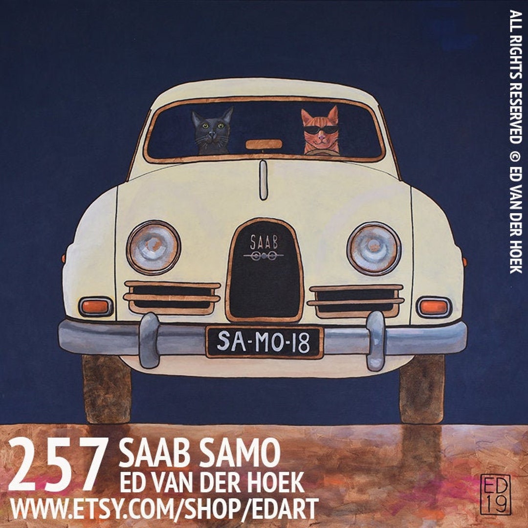257 SAAB SAMO Cats at the Wheel Folded Art Card 15x15cm/6x6inch With ...