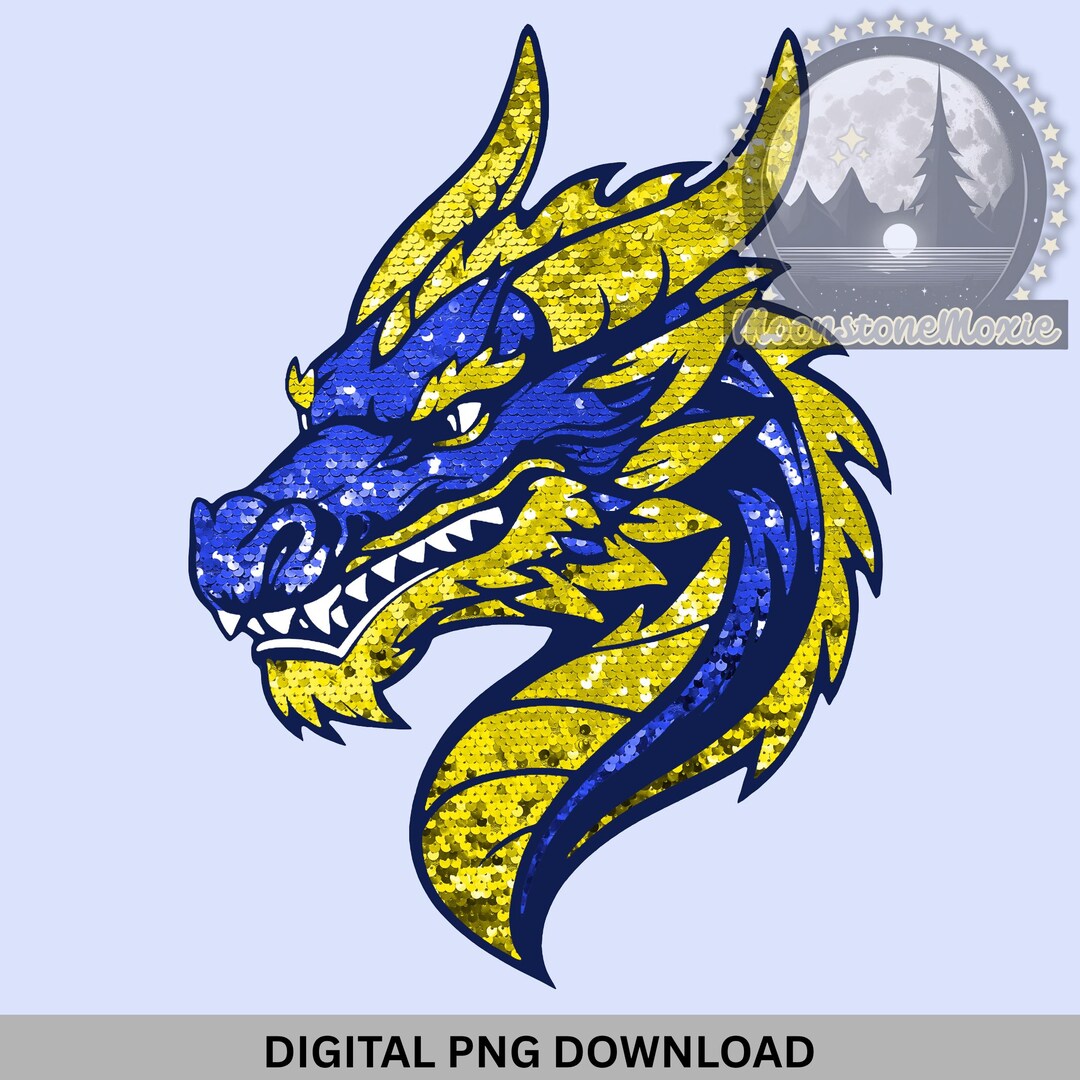 Preppy Blue Gold Dragon Mascot PNG Faux Sequin School Spirit ...
