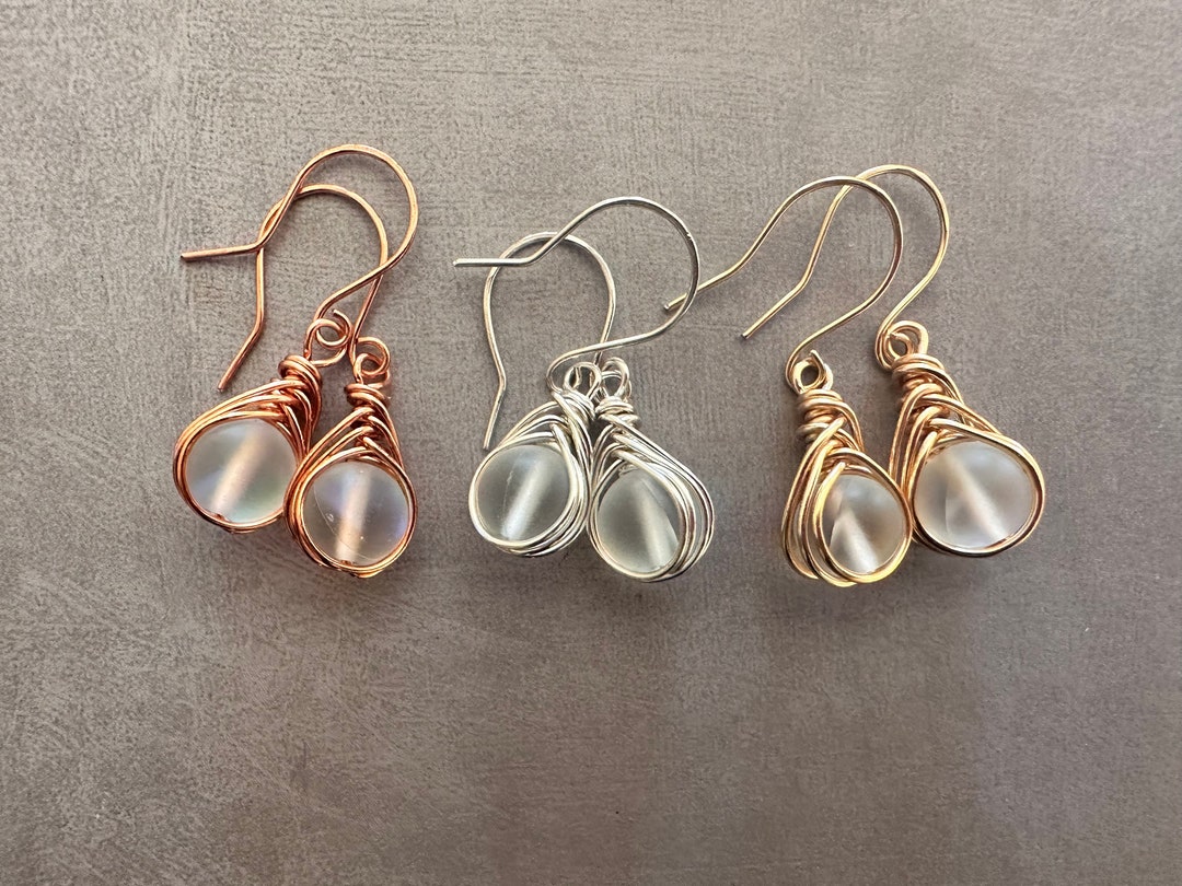 Moonlight Crystal Herringbone Wire Wrapped Earrings. Choice of Silver ...