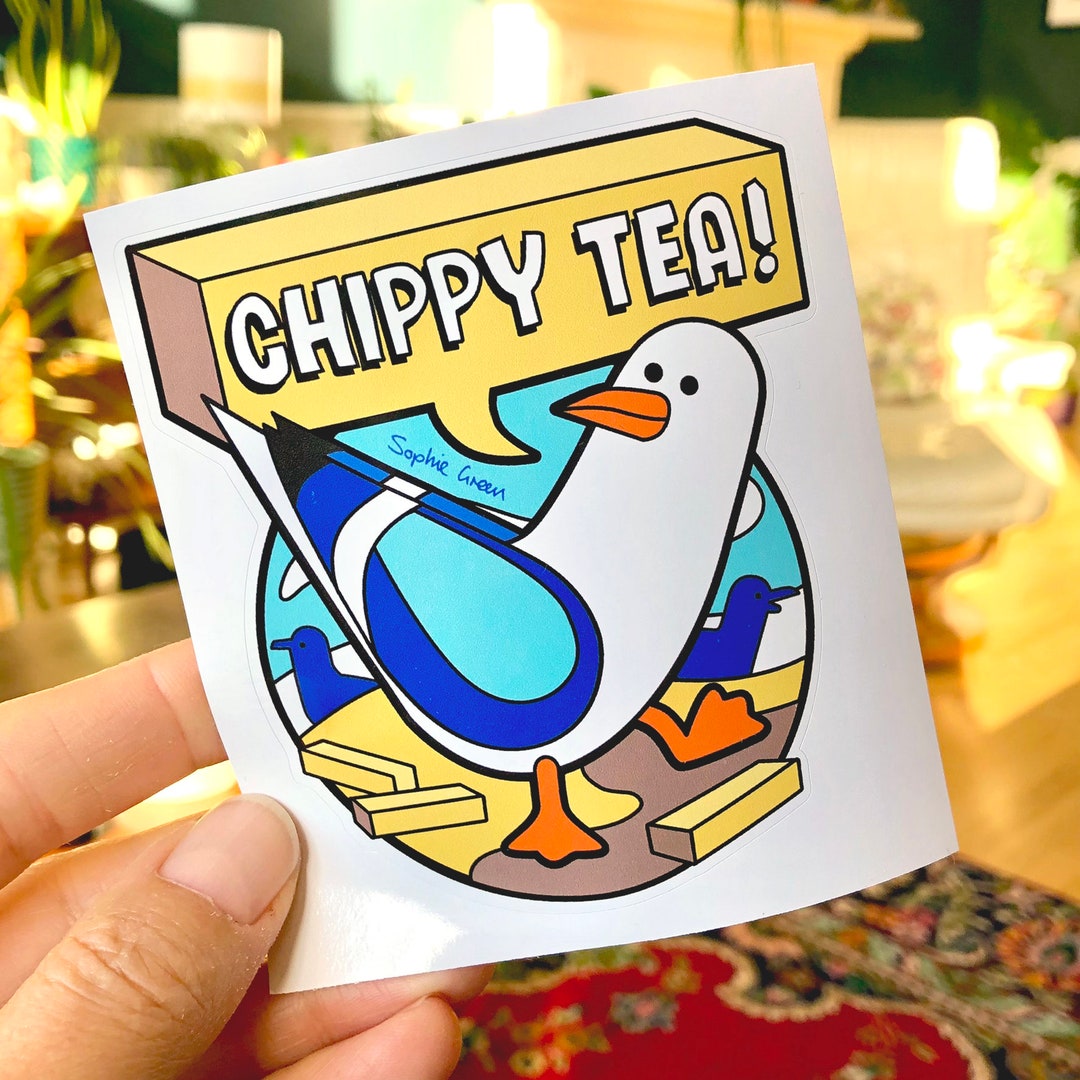 Chippy Tea Seagull Chips Seaside Big Vinyl Sticker - Etsy