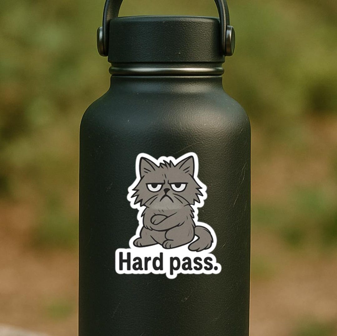 Hard Pass Sticker – Grumpy Cat Vinyl Decal for Mood Representation ...