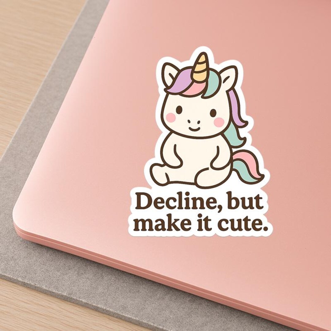 Decline but Make It Cute Sticker – Funny Unicorn Vinyl Decal for Polite ...