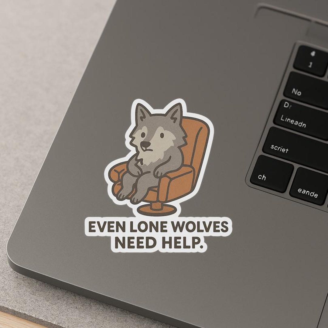 Even Lone Wolves Need Help Sticker – Wolf in Therapy Chair Vinyl Decal ...