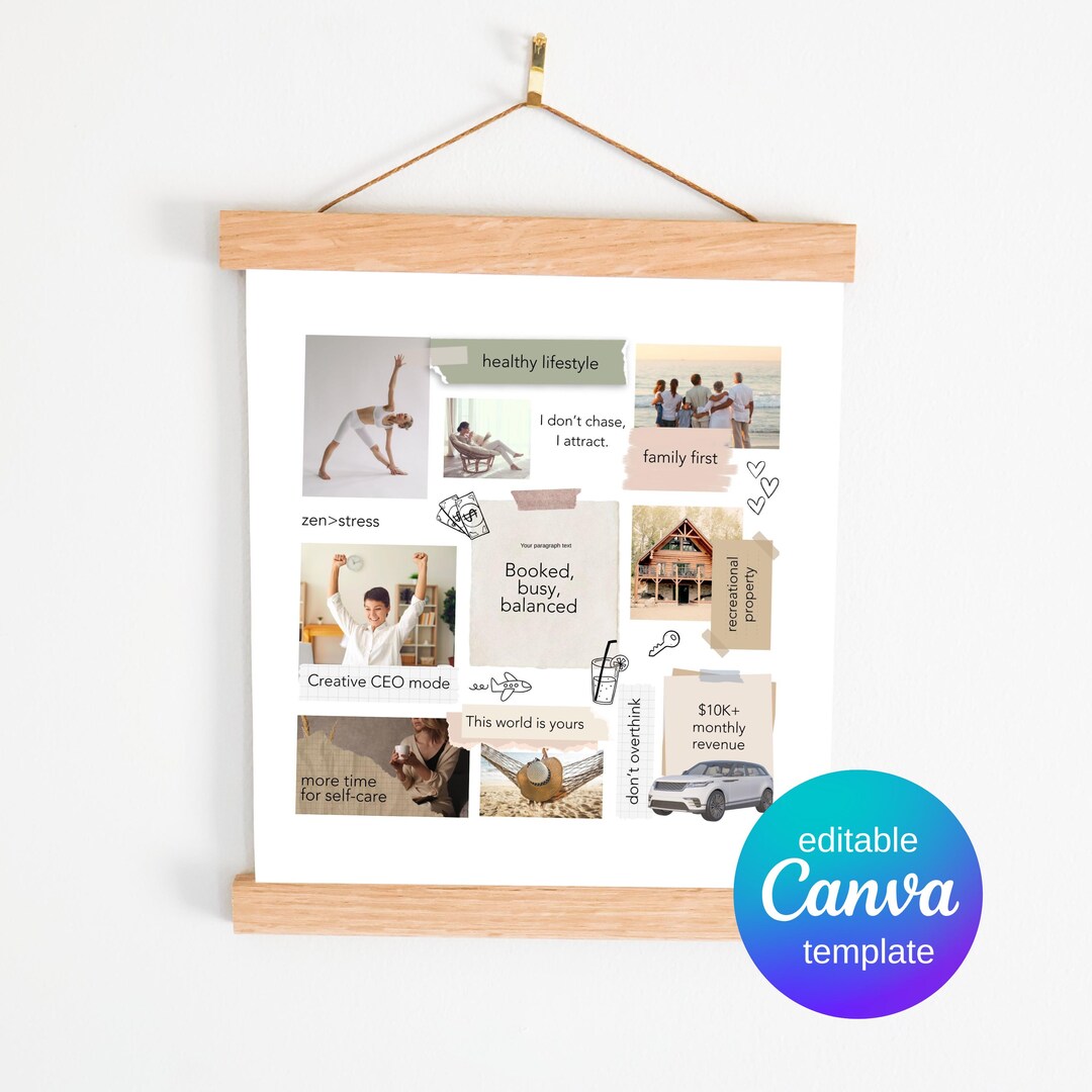 Vision Board Editable Canva Template, Printable Vision Board 10x10 ...