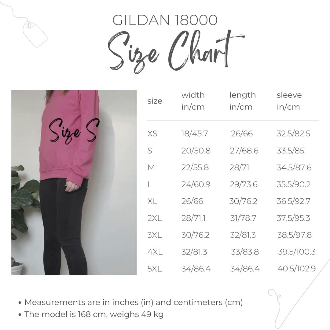 Gildan 18000 Video Size Chart | Imperial, Metric G180 Unisex Sweatshirt ...