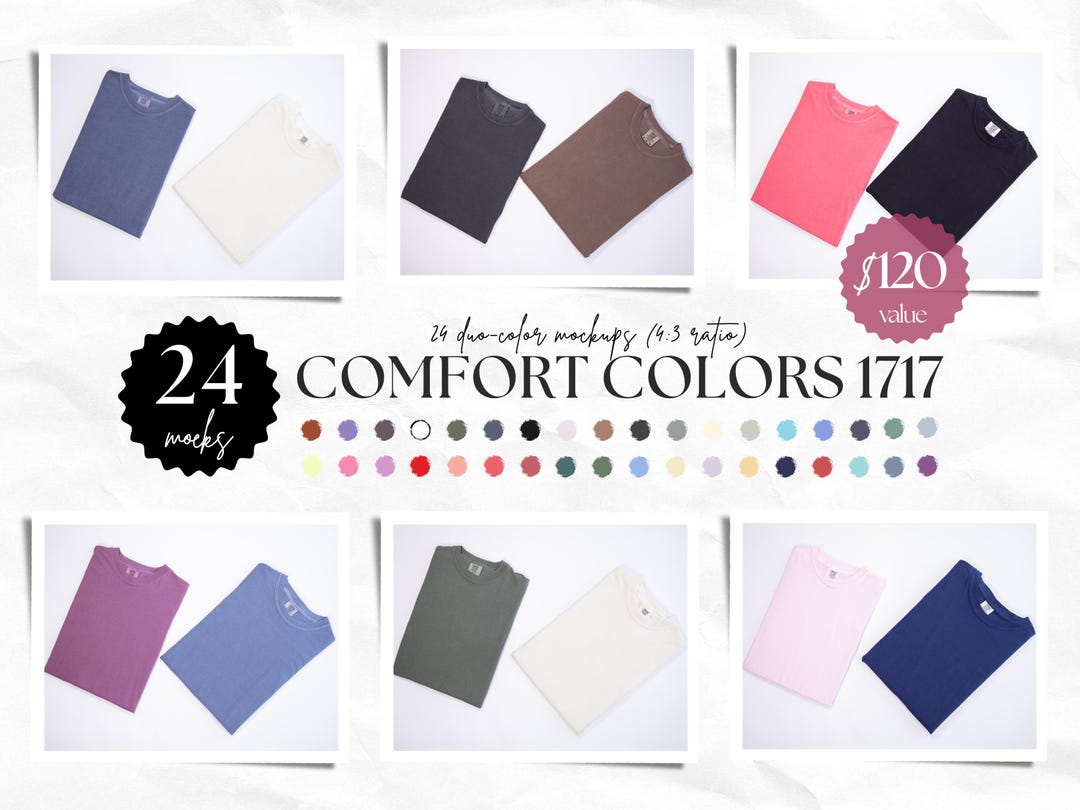 24 Comfort Colors 1717 T-shirt Mockup Bundle: Duo-color Folded Flat Lay ...