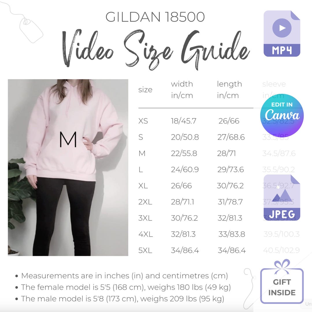 Editable Gildan 18500 Video Size Guide | G185 Unisex Hoodie Size Chart ...