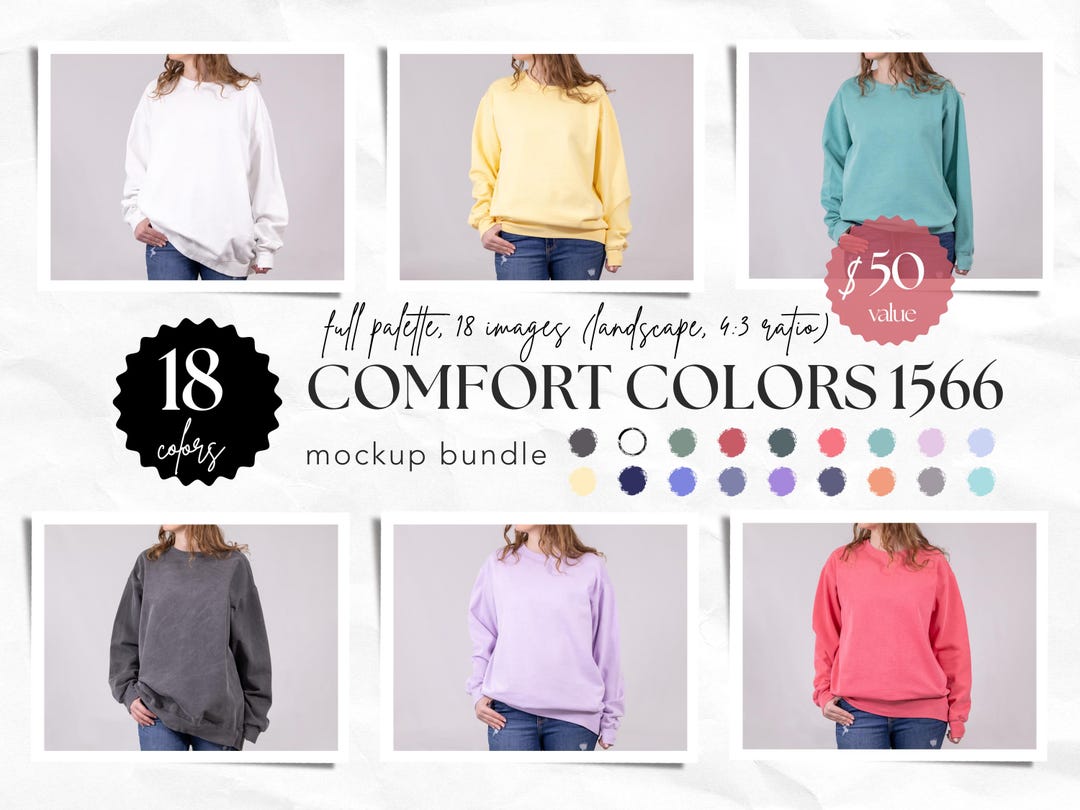 18 Comfort Colors 1566 Sweatshirt Mockup Bundle | Full Color Palette ...