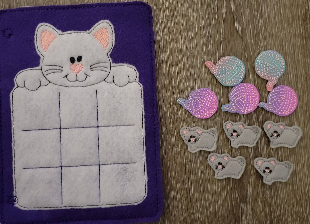 Cat Tic Tac Toe Game Board Quiet Book Page With Mice and Yarn Ball ...