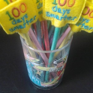 Embroidered Felt Pencil Topper: 100 Days of School Party Favor - Etsy