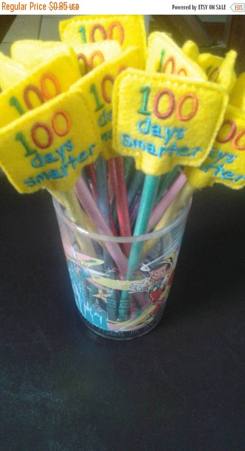 Embroidered Felt Pencil Topper: 100 Days of School Party Favor - Etsy