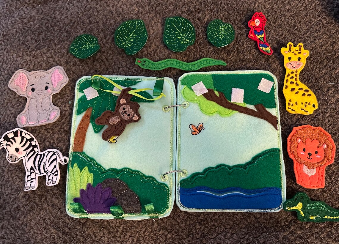 Felt Jungle Animal Quiet Book: Toddler Activity Book With Finger ...