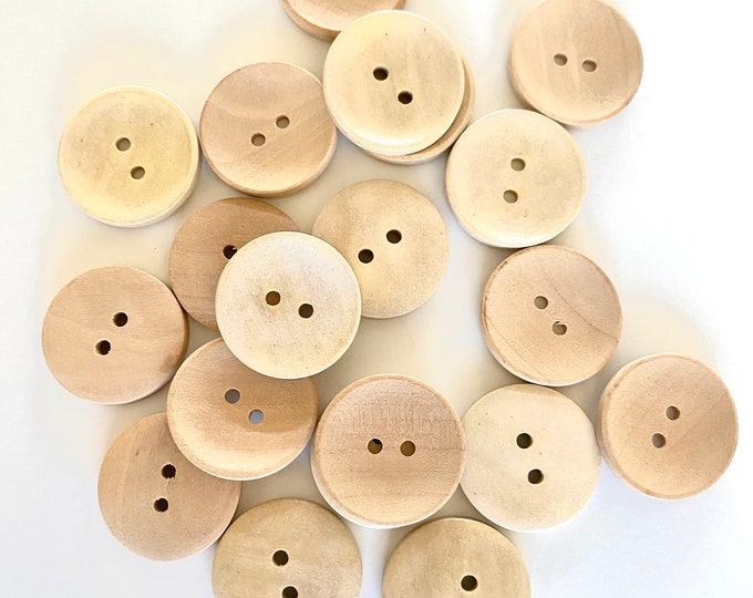 Wood Buttons .98 - 1 Inch (25mm) 7 Count, 2 Hole Round Natural ...