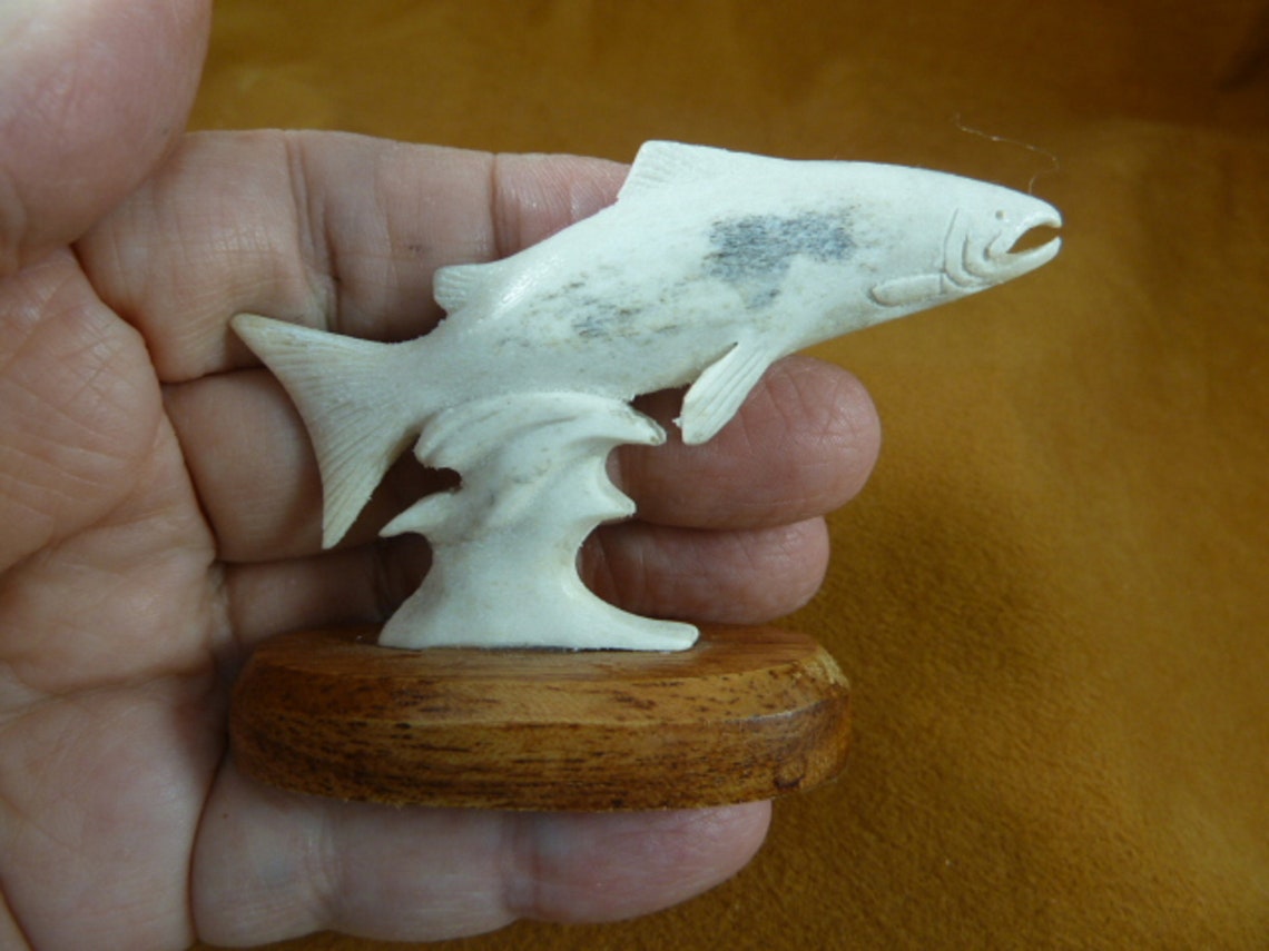 Salmon Fish Swimming on Wave Figurine on Wood Base Bali - Etsy