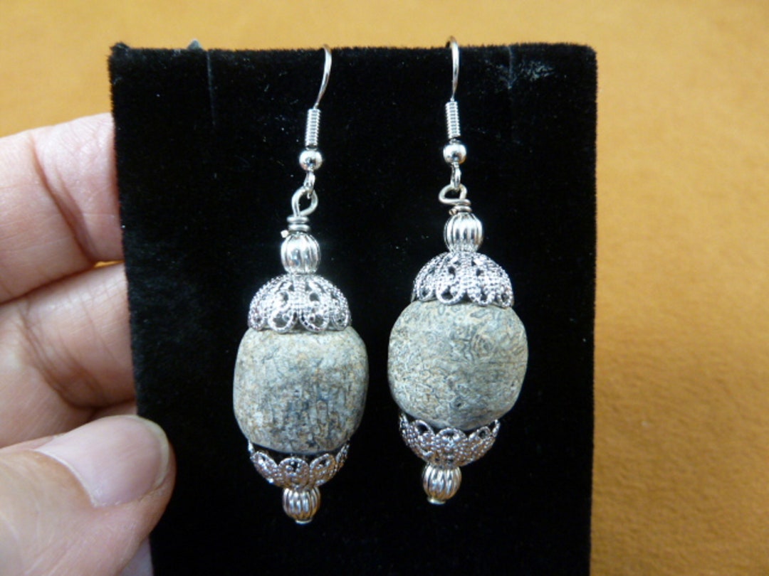 Real Late Pleistocene Stegodon Gray Bone Bead + Silver Tone Wire Dangle ...