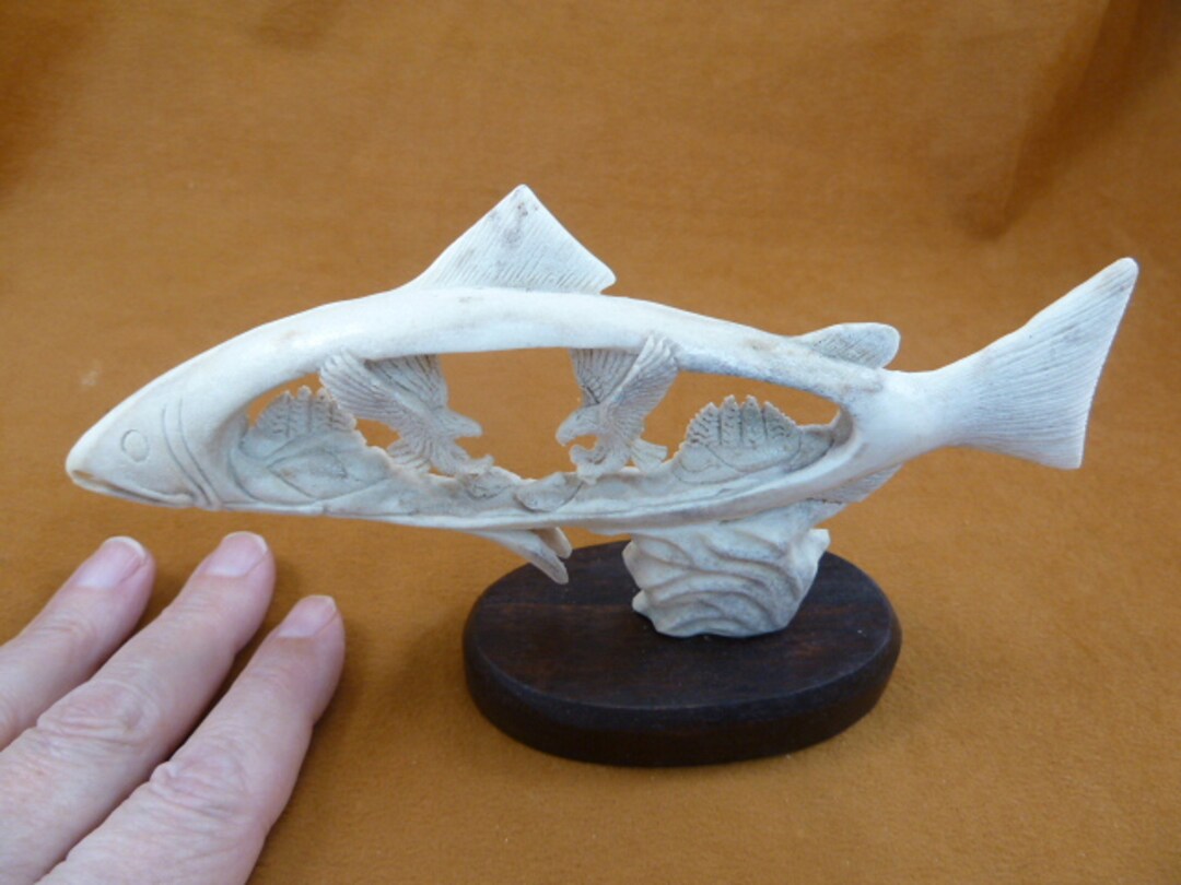 Cutout Salmon Fish Swimming With Ealges Eagle Flying Scene Figurine on ...