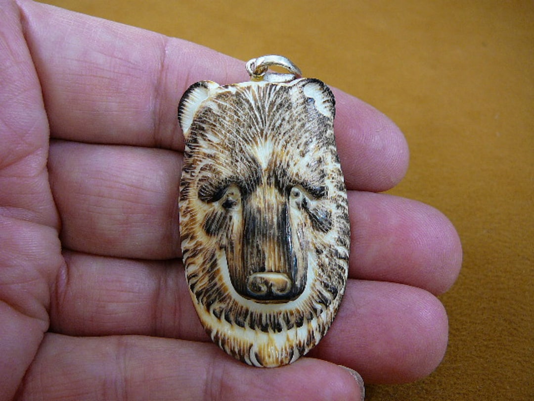 Brown Black White Polar Ice BEAR Face Head Aceh Bovine Bone Carved ...