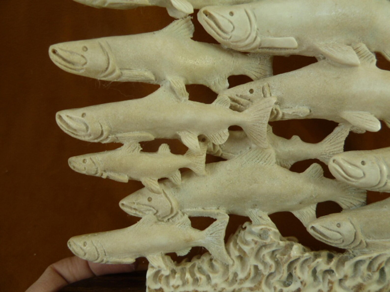 Large School of 31 Salmon Fish Swimming Figurine on Wood Base Bali ...