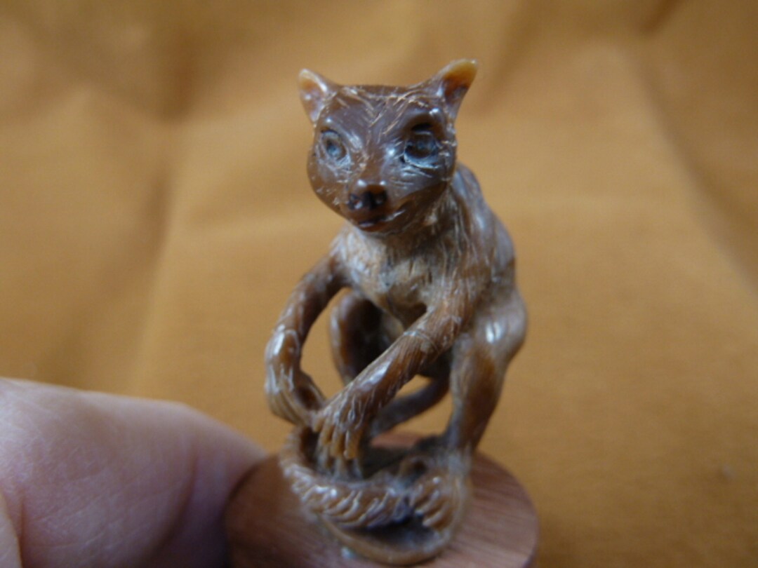 Little Tan Lemur Tagua Nut Figurine Bali Detailed Carving on Wood Base ...