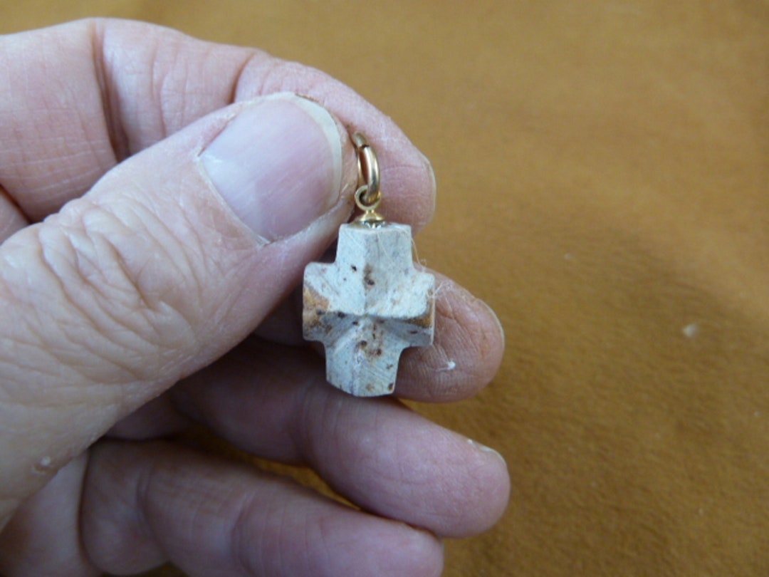 3/4 Natural Fairy Stone Cross Gold Loop Pendant Jewelry Necklace ...