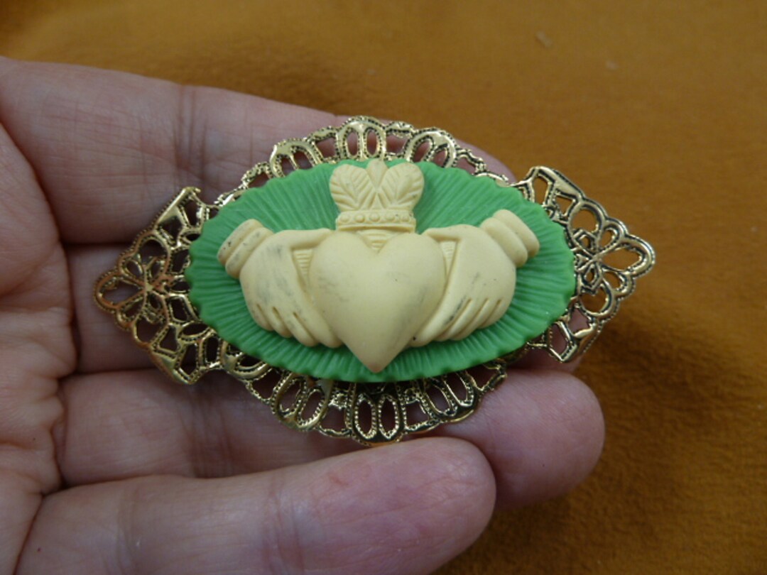 Light Green Ivory Colored CLADDAGH Cameo Irish Heart Crown Hand LOVE ...
