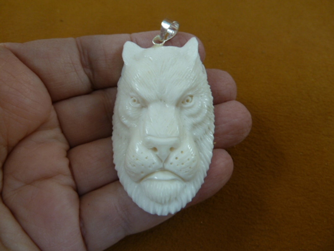 White Panther Head Carved Pendant Cow Bone Panthers Mountain Lion ...