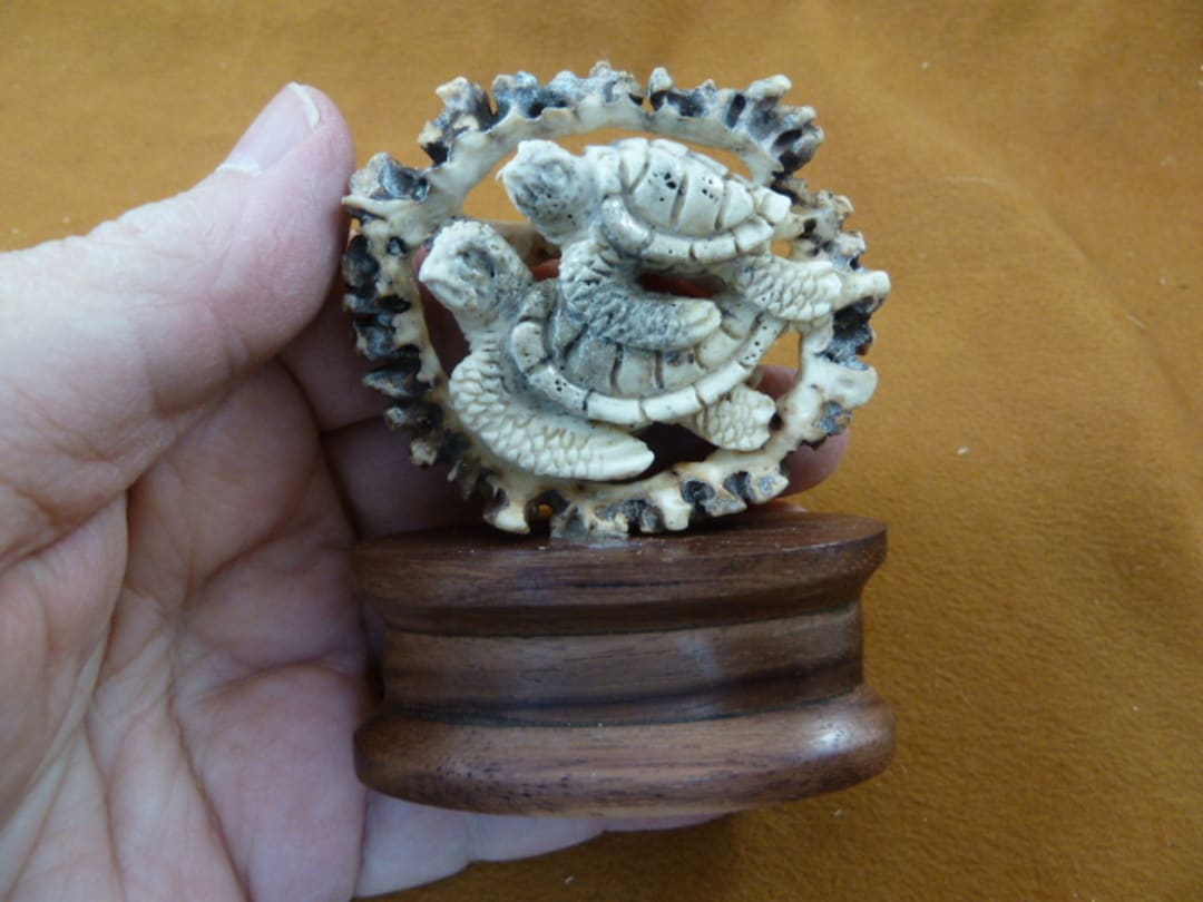 Pair of Sea Turtles of Shed ANTLER Figurine Bali Detailed Carving of ...