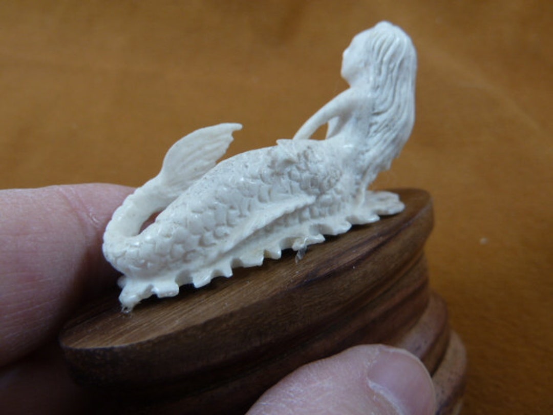 Medium Mermaid Laying Down of Shed Moose ANTLER Figurine on Wood Base ...