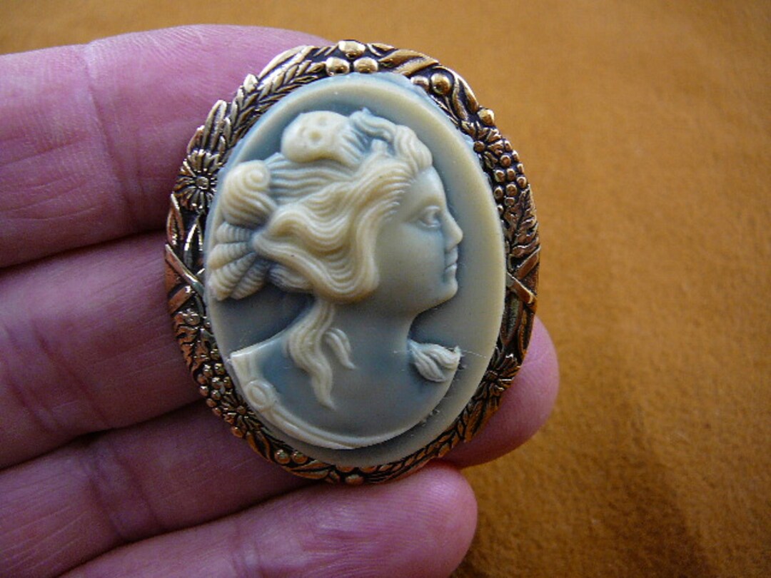 Psyche Greek Mythology Medusa Lady Woman Blue White Oval CAMEO Pin ...