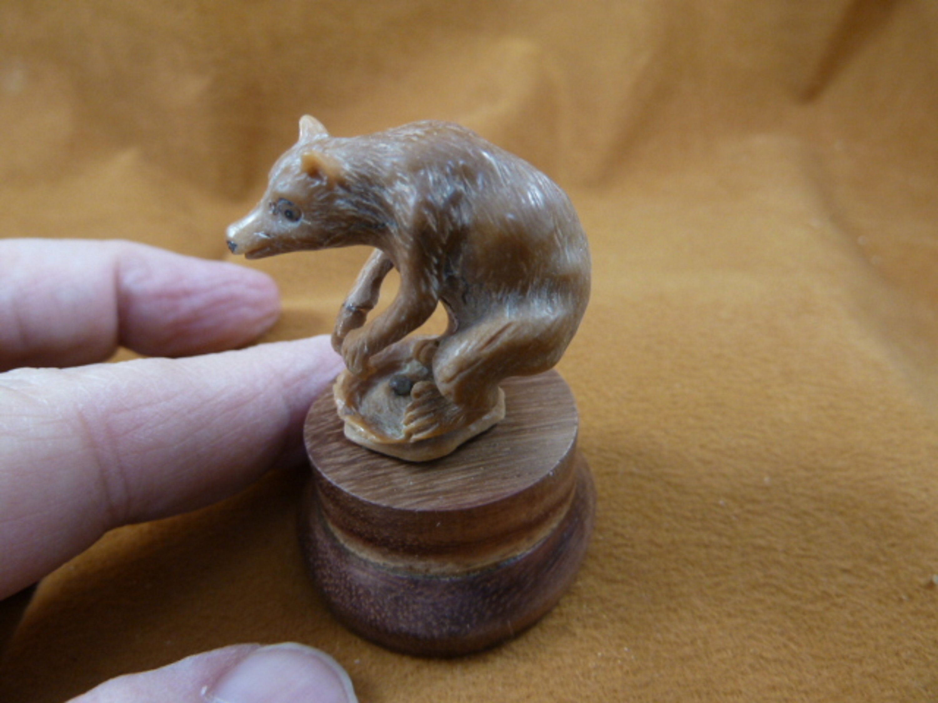 Little Tan Lemur Tagua Nut Figurine Bali Detailed Carving on Wood Base ...