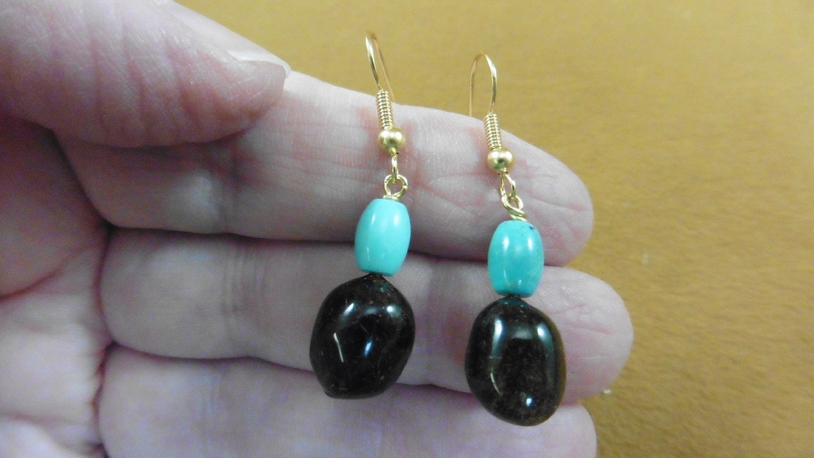 Real Deer POOP Doo Doo Nugget + Turquoise Gemstone Earrings Gold Color ...