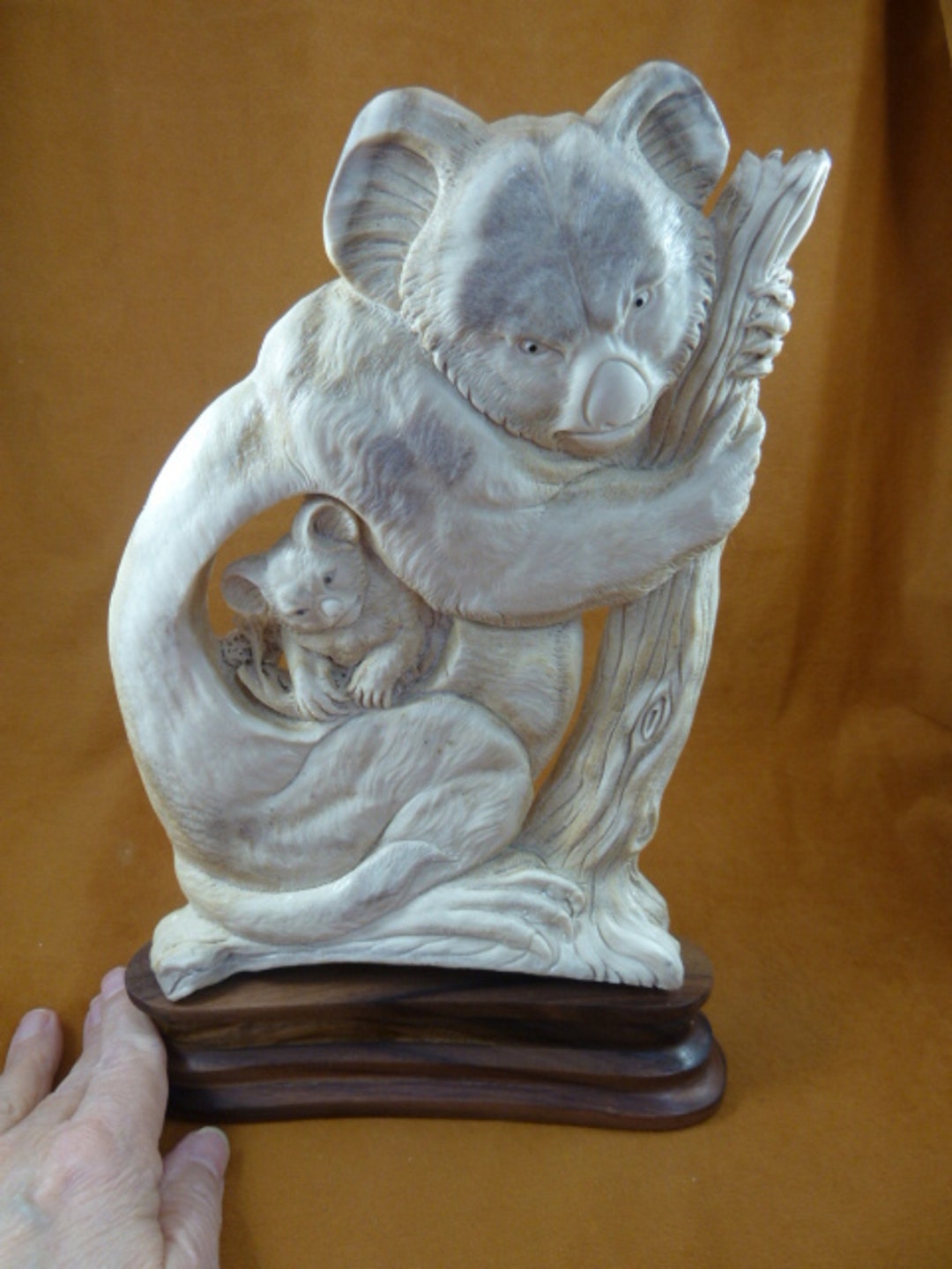 Wild Koala + Baby Joey of Shed ANTLER Figurine on Wood Base Bali ...