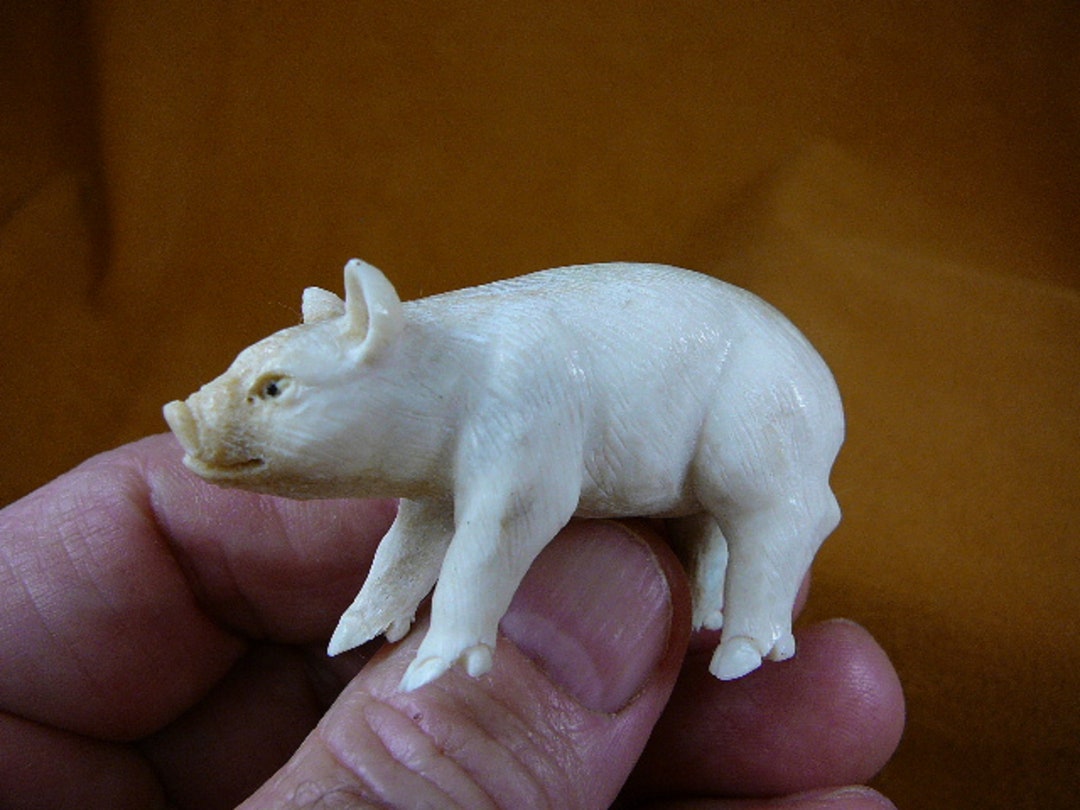 Little White Pig Piglet of Shed ANTLER Figurine Bali Detailed Carving ...