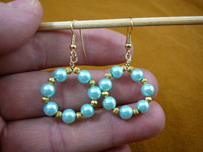 Aqua Blue 6 Mm Round Pearlized Glass Bead Hoop Loop Circle - Etsy