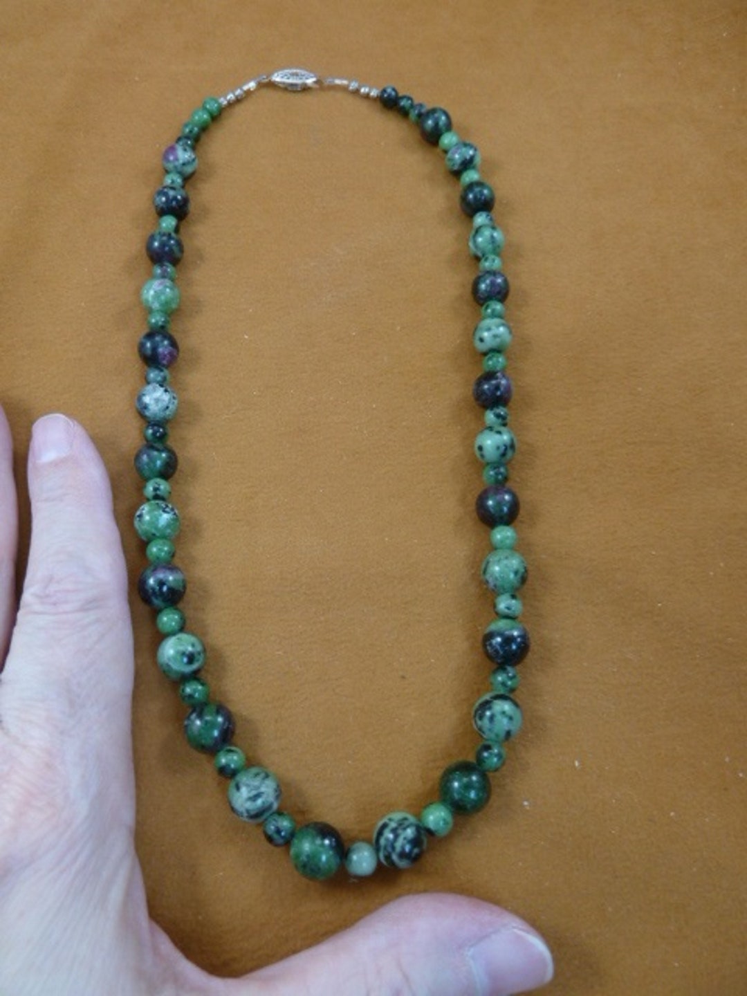 19 Inch Long Green Blue Ruby Zoisite Round 6 and 10mm Bead Beads Beaded ...