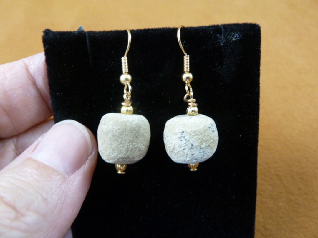 Real Late Pleistocene Stegodon Gray Bone Bead + Gold Tone Wire Dangle ...